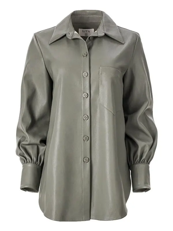 LITA COUTURE Vegan-leather Shirt - Green