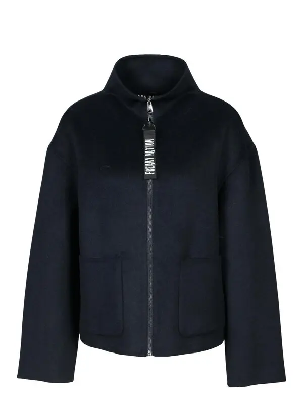 FREAKY NATION Wool Blend Jacket With Stand Collar - Blue