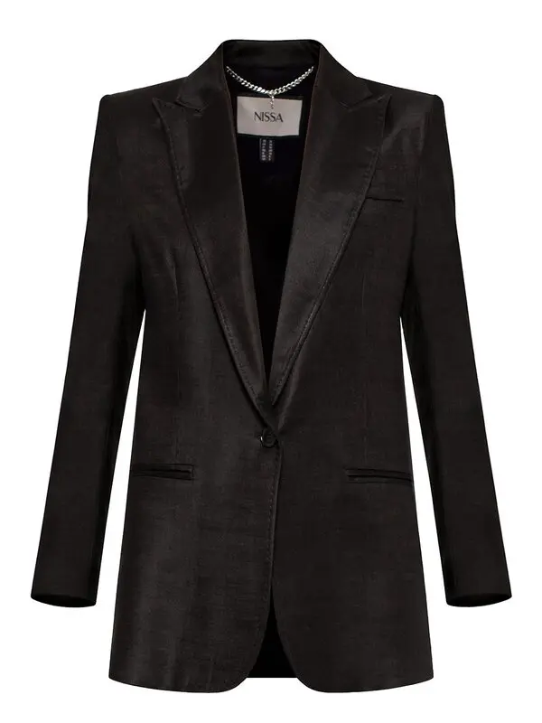 NISSA Single-breasted Linen Blazer - Black