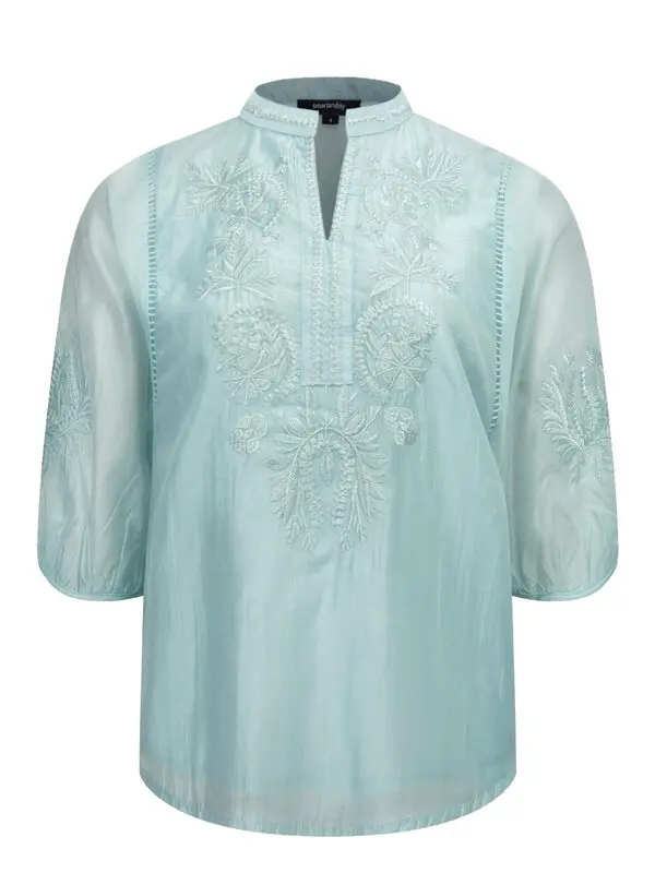 SMART AND JOY Embroidered Tencel-blend Blouse - Blue