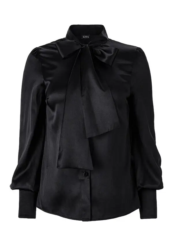 LITA COUTURE Silk Blend Bow Blouse - Black
