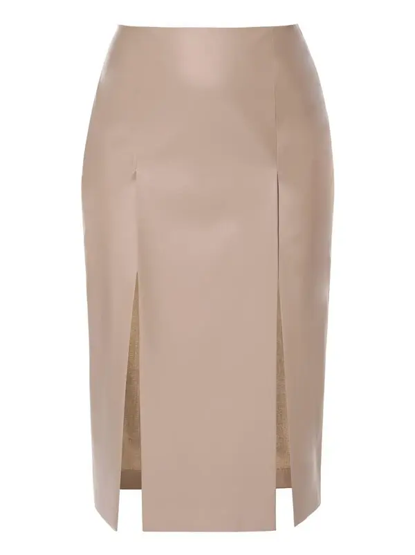 AGGI BY HALEWSKI Vegan Leather Pencil Skirt With Slits - Beige/black