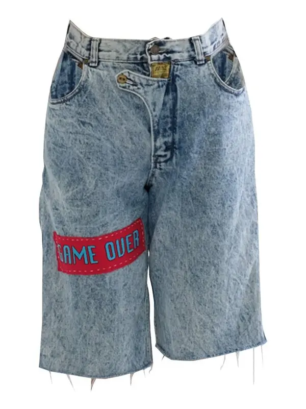 QUILLATTIRE Vintage Up-cycled Cropped Denim Trousers - Blue