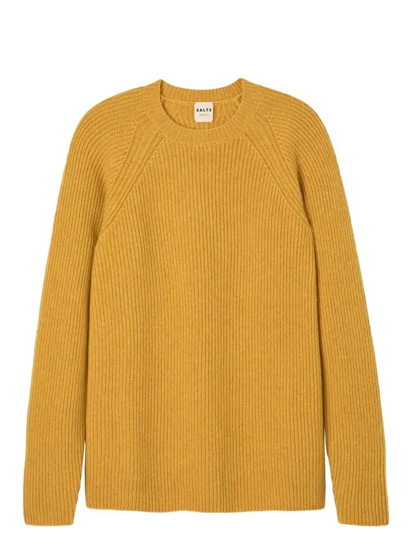 SALTS CASHMERE Fisherman’s Rib Crew Neck Sweater - Gold