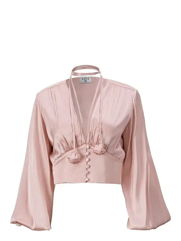 LITA COUTURE Ample-sleeve Satin Top - Pink