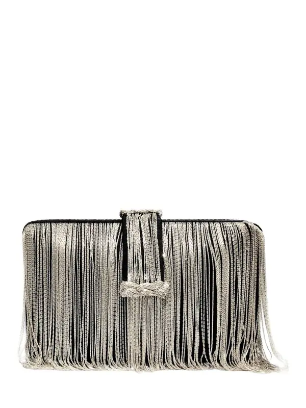 SIMITRI Braided Flap Clutch With Metal Chain - Black/silver