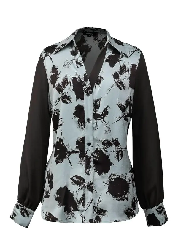 SMART AND JOY Bi-material Flower Print Shirt - Blue