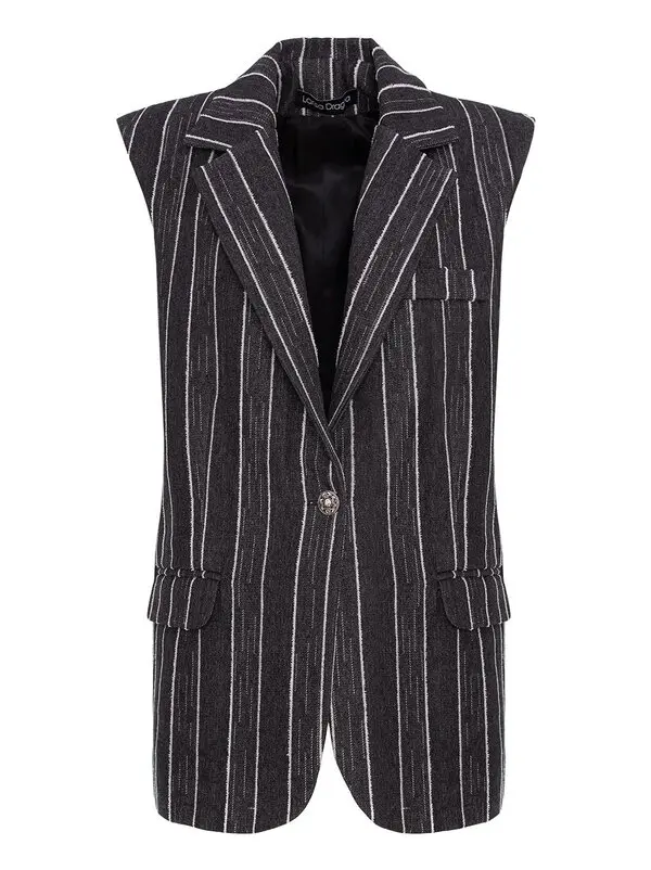 LARISA DRAGNA Striped Denim Vest - Grey/white