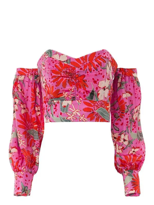 LITA COUTURE Floral Silk Crop Top - Pink