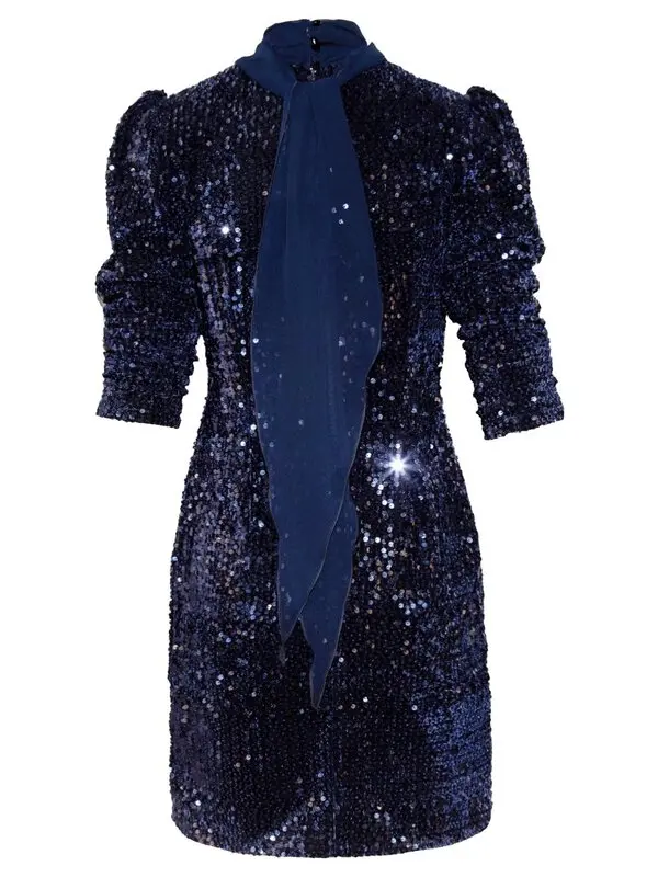 OTTHIE Sequin Velvet Mini Dress With Chiffon Sash - Blue