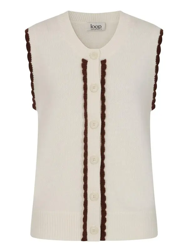 LOOP CASHMERE Shell-edge Trimmed Cashmere Waistcoat - White