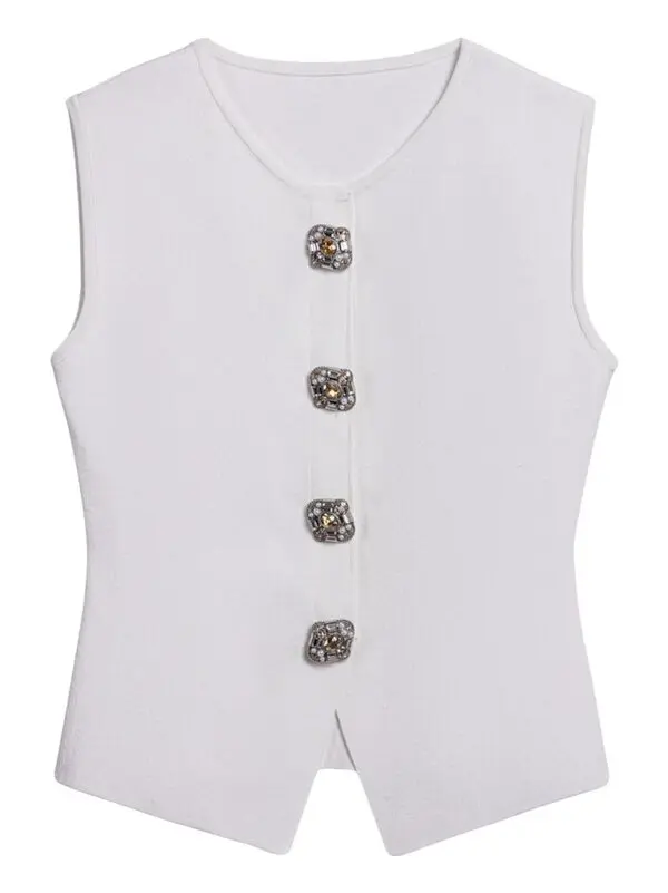 NOCTURNE Embellished Knit Top - White