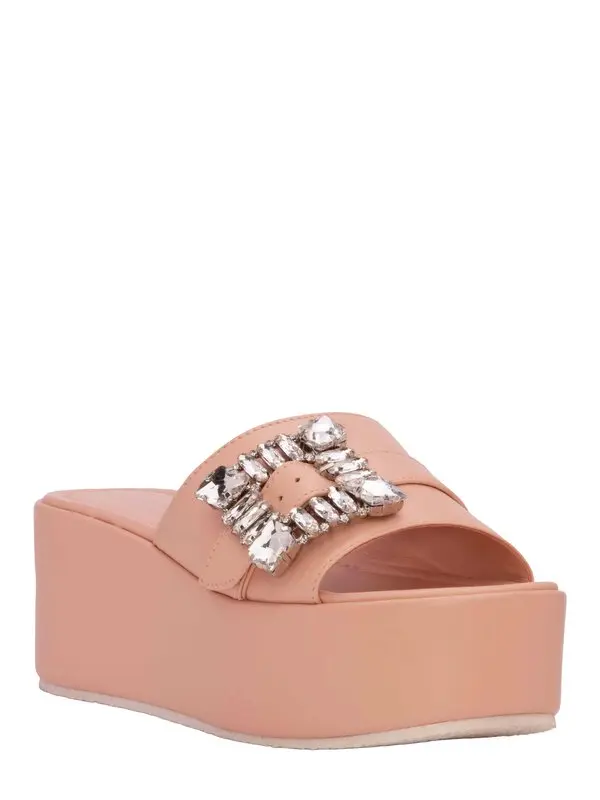 BEAUTIISOLES BY ROBYN SHREIBER Leather Platform Slides - Pink