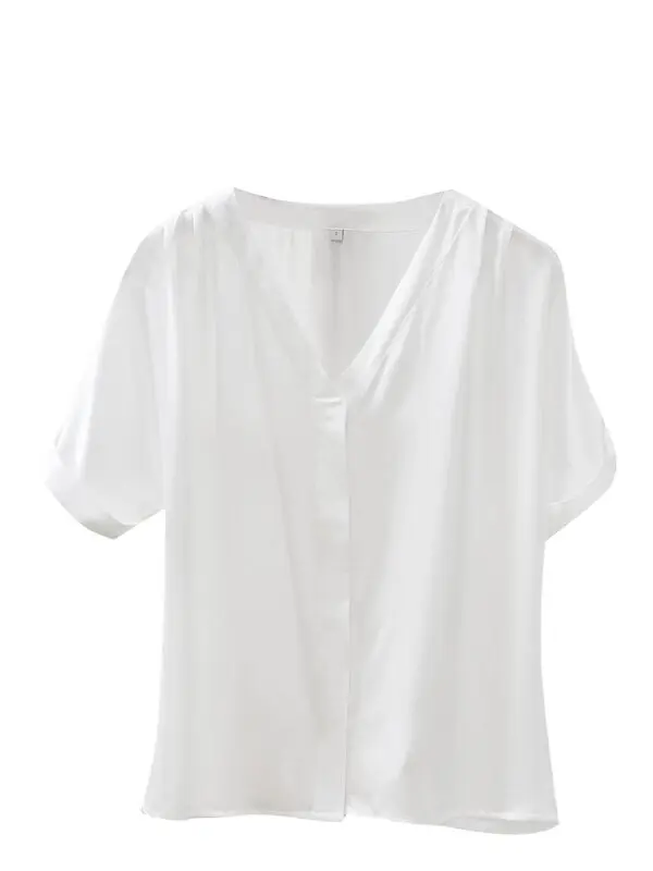 SOFT STROKES SILK Pure Mulberry Silk Regular Fit Top - White