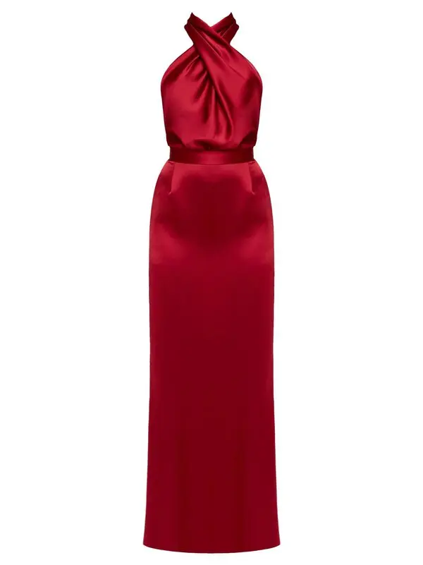UNDRESS Aliur Long Open Back Evening Gown - Red