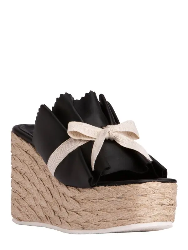 BEAUTIISOLES BY ROBYN SHREIBER Noelle Leather Espadrille Wedge Platform Slides - Black