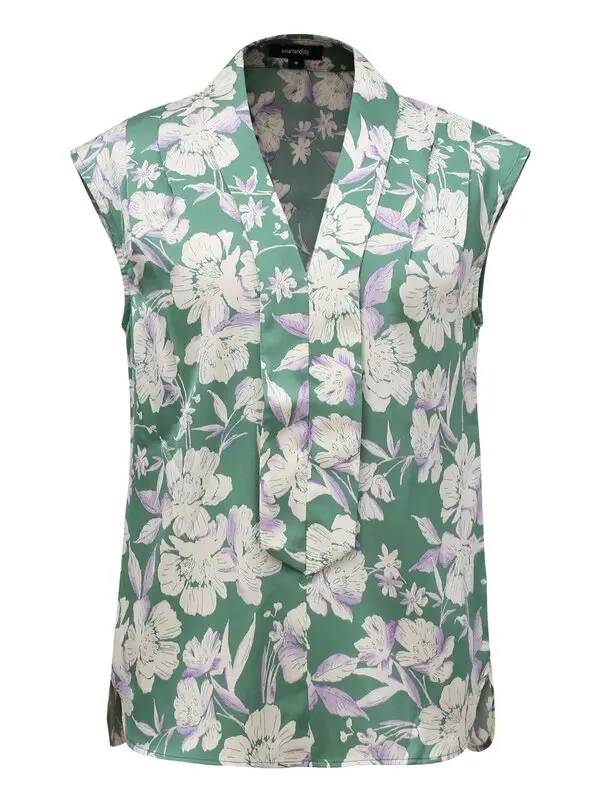 SMART AND JOY Sleeveless Floral Print Blouse - Green