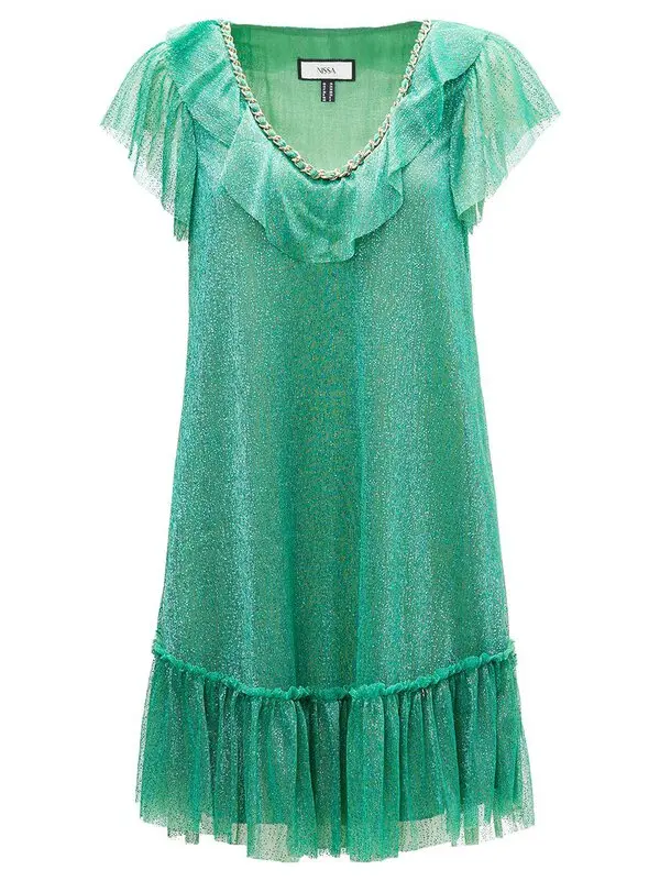 NISSA Ruffle Trim Midi Dress - Green