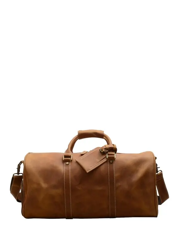 TOURI Genuine Leather Weekend Bag With Shoe Storage - Brown
