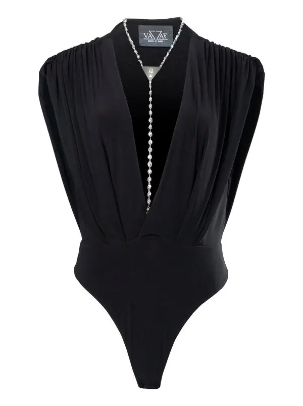 VAZAF Draped Bodysuit With Detachable Necklace - Black/white