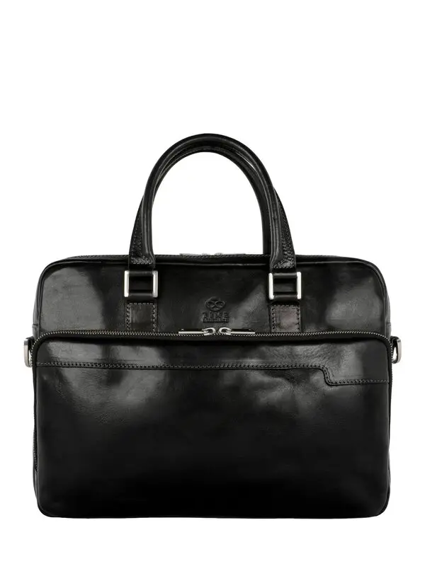 TIME RESISTANCE Leather Laptop Briefcase - Black