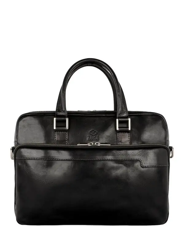 TIME RESISTANCE Orlando Leather Briefcase Laptop Bag - Black