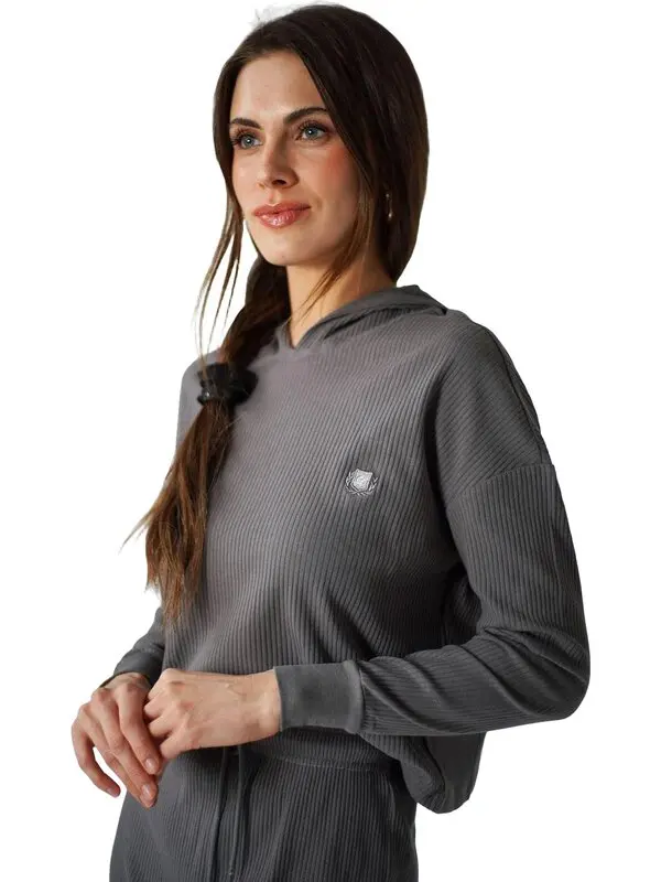 LOU&UP (FORMERLY LOUP CLOTHING) Ribbed Cropped Hoodie - Grey
