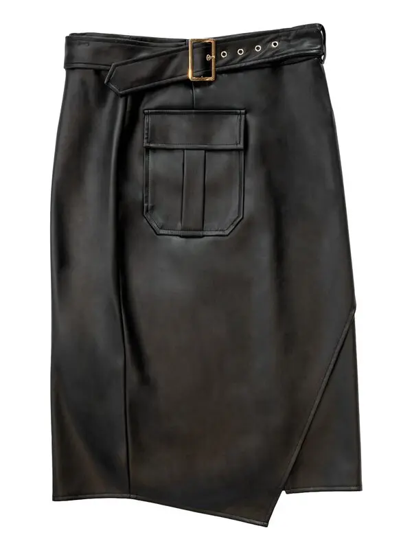CIRCULAR PATH Vegan Leather Cargo Skirt - Black