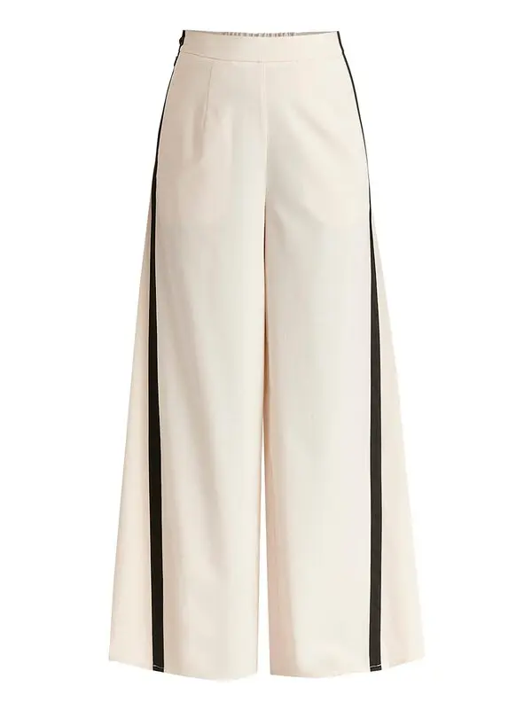 PAISIE Contrast Trim Wide Leg Trousers - Beige/black