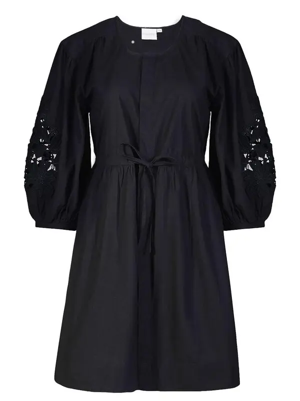 REISTOR Shirt Dress With Embroidered Balloon Sleeves - Black