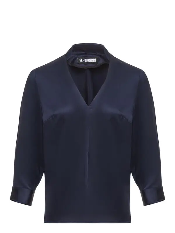 SEROTONINN Silk V-neck Top - Blue