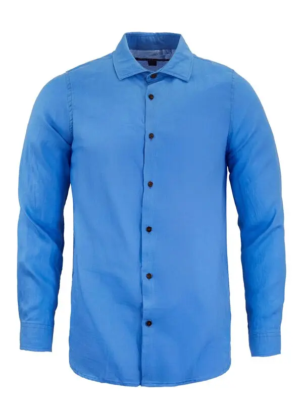 LORDS OF HARLECH Lionel Linen Button Down Shirt Sail - Blue