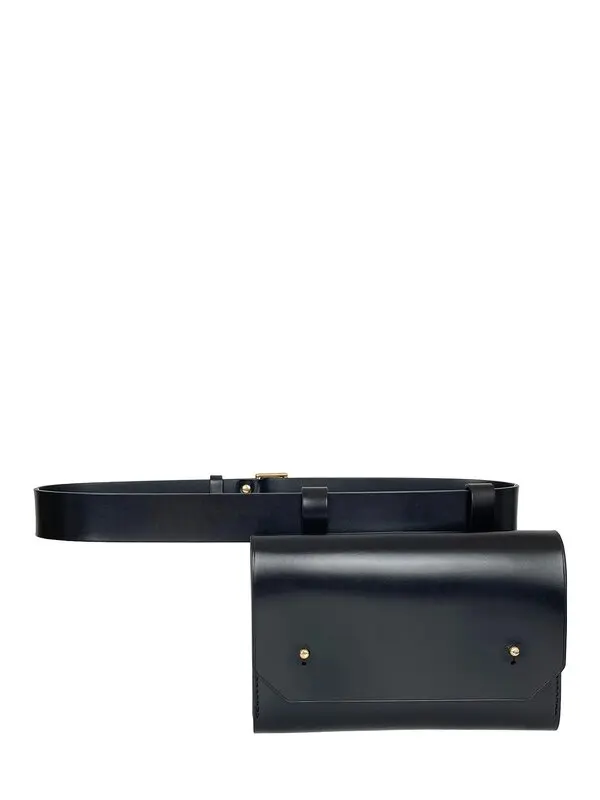 HAUTE CUIR Leather Envelope Belt Bag - Black