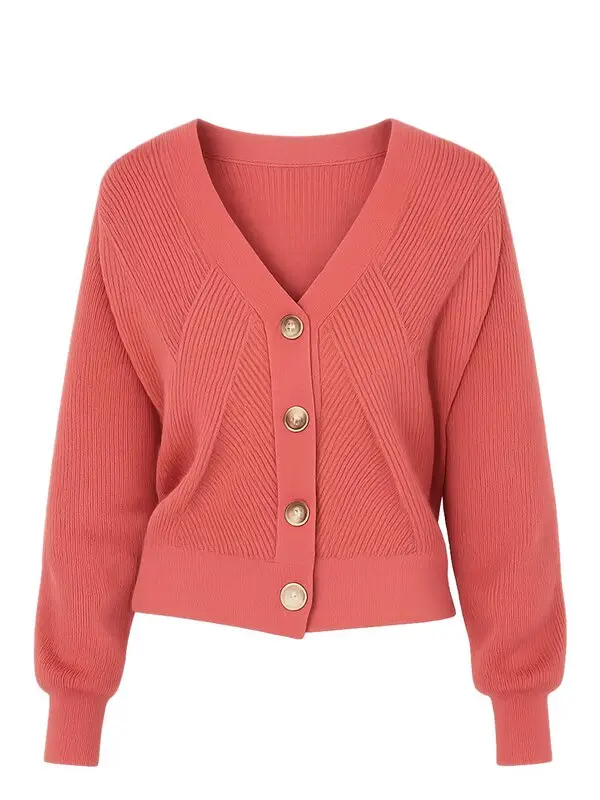 YUMI Relaxed Fit Cardigan With Stitch Detail - Pink