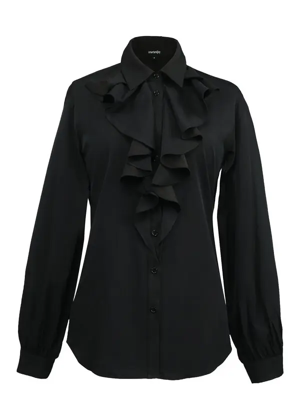 SMART AND JOY Ruffle Collar Shirt - Black