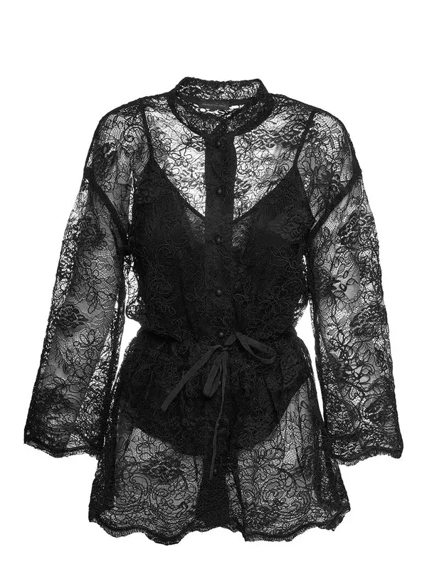 CONCEPT A TROIS Lace Tunic Blouse With Tank Top - Black