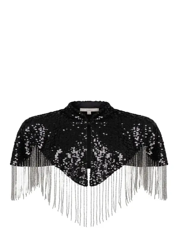 Saachi Beaded Sequin Capelet With Fringe - Black