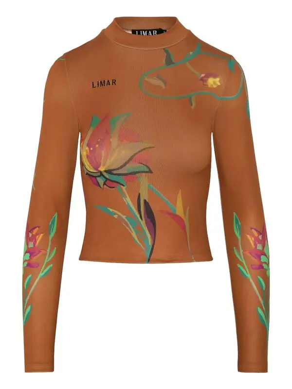 LIMAR Floral High Neck Top - Brown/green