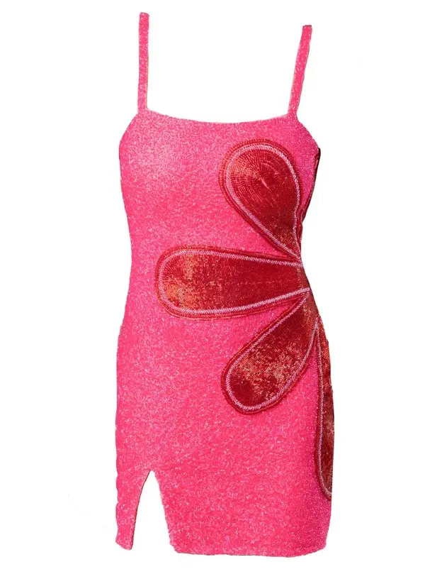 SELF-ADORE Bloom Hand-beaded Mini Dress - Pink/red