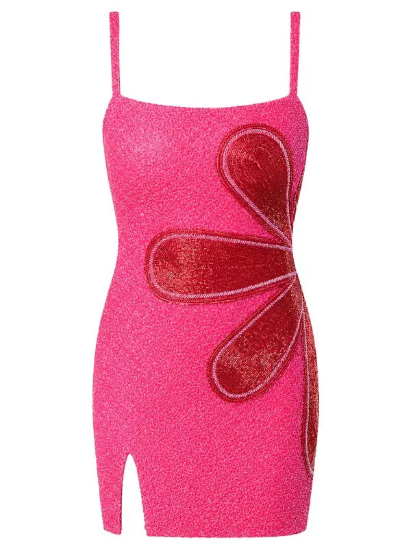 SELF-ADORE Hand-beaded Embellished Mini Dress - Pink/red