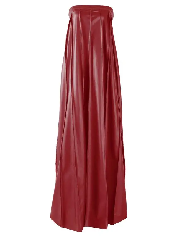 KARGEDE Strapless Pleated Faux Leather Maxi Gown - Red