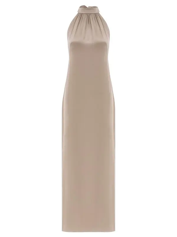 SEROTONINN Serotonin Silk Halter Neck Backless Maxi Dress - Silver