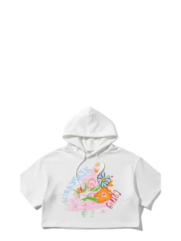 ALTRA VOLTA Spring Sketch Crop Hoodie Tee - White