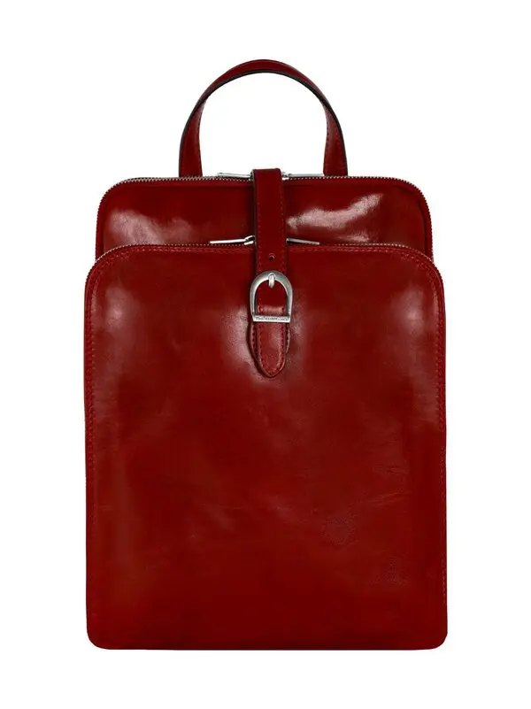 TIME RESISTANCE Convertible Leather Backpack Shoulder Bag - Red