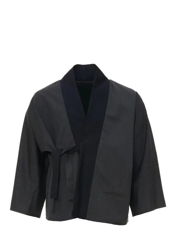 MOE Striped Wool Reversible Jacket With Collar - Grey/blue