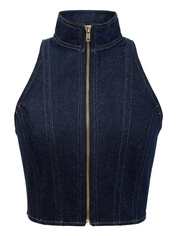 KARGEDE Cropped Denim Vest - Blue