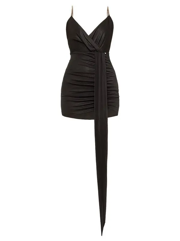 NISSA Mini Dress With Crystal Embellished Straps - Black