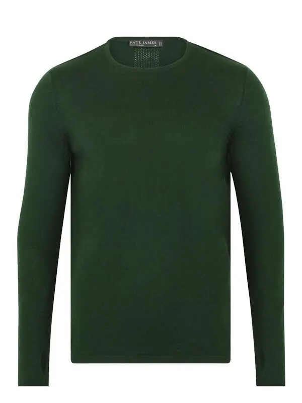 PAUL JAMES KNITWEAR Heavyweight Merino Long Sleeve Training Top - Green