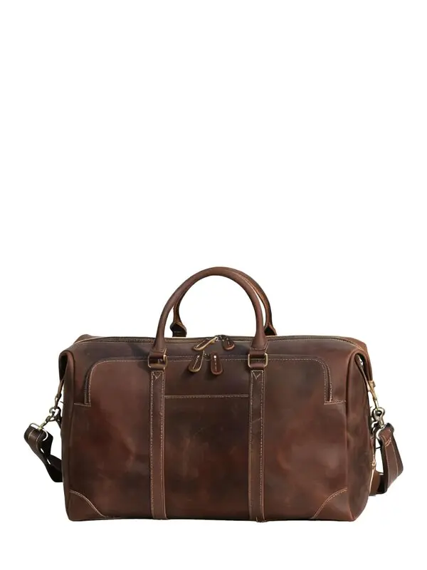 TOURI Leather Duffel Bag With Zip Pocket - Brown