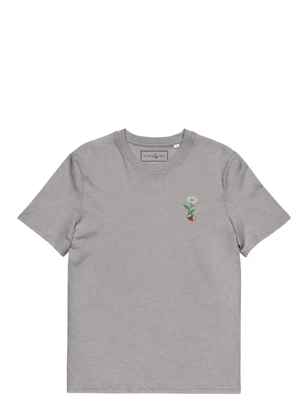 ANCHOR & CREW Heather Daisy Garden Dystopia Organic Cotton Embroidered T-shirt - Grey